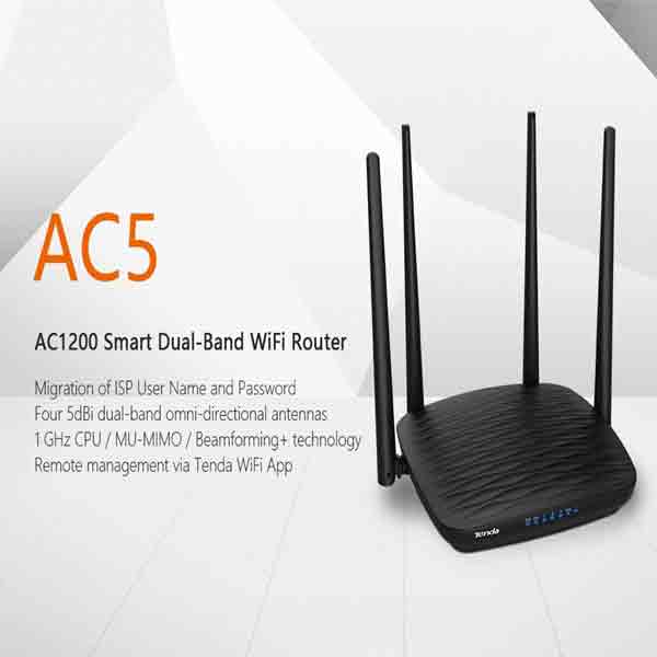 Router wifi Tenda AC5 4 ăng-ten 5dbi - AC1200 Wireless Dual Band